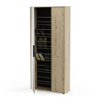 Demeyere Meuble à Chaussure Décor Bois de Chêne avec Grand Miroir - Peut Contenir Jusquà 17 Paires de Chaussures - Double Espace Rangement Chaussure et Etagère