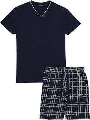 Arthur Pyjama Court Homme, Ensemble Manches Courtes et Short - 100% Coton Bio léger, Doux et Confortable - Motif Marine - Taille XXL