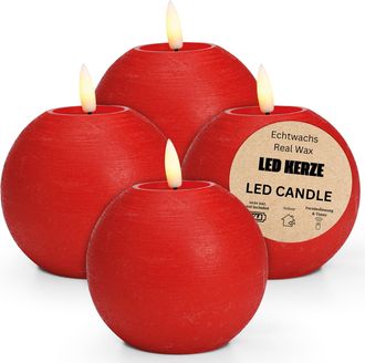 Matches 21 LED Kerzen Kugeln 4er Set aus Echtwachs mit Timerfunktion inkl. Fernbedienung - Kerzen realistisch flackernde Flamme warmwei&szlig; &Oslash; 10 x 9 cm - Elektrisch