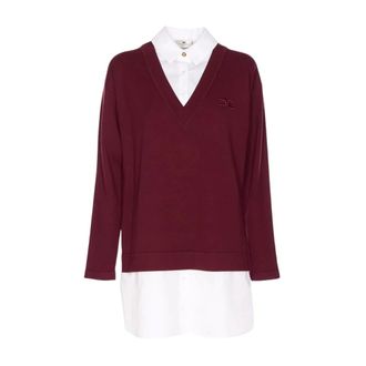 Elisabetta Franchi Femme, Blouses et Chemises, Rouge, Taille: 40 FR Pull &agrave; c&ocirc;tes avec d&eacute;tails ajour&eacute;s
