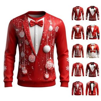 Generic Sweat-shirt de Noël pour homme - Haut de sapin de Noël amusant - Tenue de Noël surdimensionnée à manches longues - Pull fantaisie - Vêtements de vacan