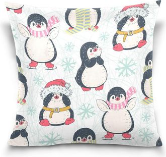 Linomo Kissenbezug 45x45 cm, Süß Tier Pinguin Muster Dekorative Kissenbezug Kissenhülle für Couch Sofa Bett Hause