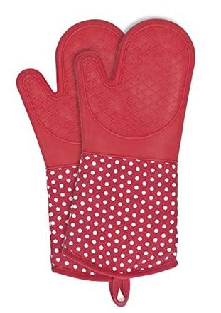 WENKO Topfhandschuhe mit Handfl&auml;chen aus Silikon, 1 Paar, Als Grillhandschuh verwendbar, Hitzebest&auml;ndig, 18,5 x 37,5 cm, Rot