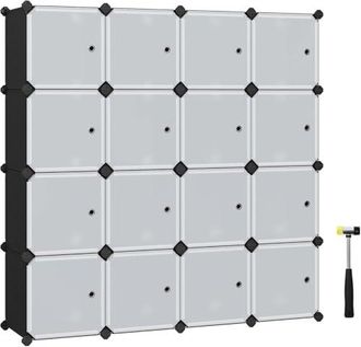 Songmics Meuble de Rangement Modulable, 16 Cubes, Étagère en Plastique, avec Portes, pour Vêtements, Chaussures, Livres, Assemblage Facile, Noir LPC44HS