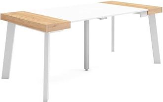 Skraut Home | Ausziehbarertisch | Multifunktionaler ausziehbarer | 180 | F&uuml;r 8 G&auml;ste | H&ouml;lzerne Beine | Moderner Stil | Eiche und wei&szlig;