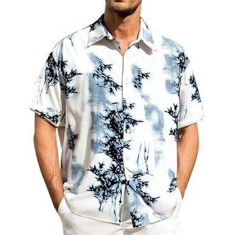 Generic Chemise en lin &agrave; manches courtes pour homme - Blanc - Polo slim grande taille - Haut britannique - Haut d&eacute;contract&eacute; &agrave; manches longues - Coupe droite -