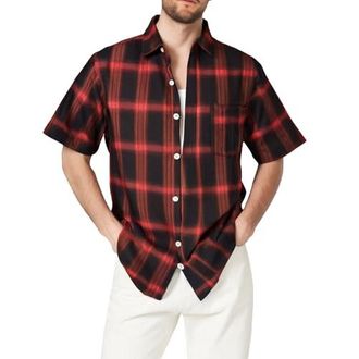 Generic Chemise &agrave; carreaux &agrave; manches courtes pour homme, chemise boutonn&eacute;e avec poche de poitrine, coupe d&eacute;contract&eacute;e, col standard, t-shirt de b&ucirc;cheron exten