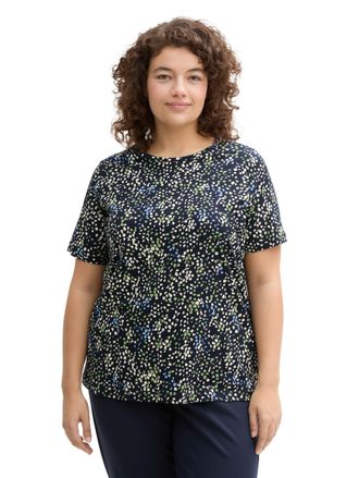 Tom Tailor Damen 1047021 T-Shirt, 37369 - Multicolor Navy Dot Structure, 46 Große Größen EU
