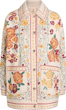 Free People veste en jean &agrave; fleurs brod&eacute;es - Tons neutres