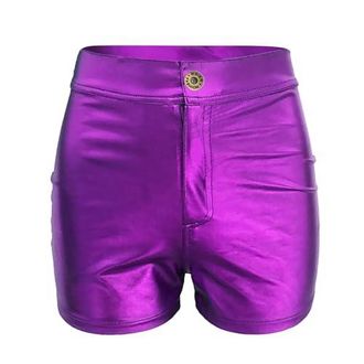 Generic Short sexy pour femme - En cuir synth&eacute;tique m&eacute;tallique brillant - Taille haute - En cuir verni - Grande taille - Stretch - Tendance - Paillettes - Cos