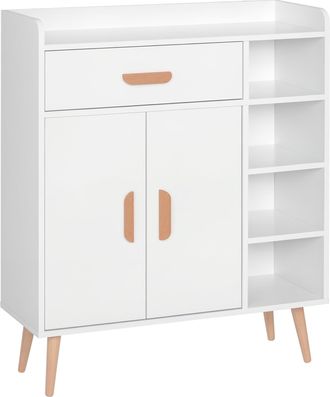 HOMCOM Kommode Sideboard Schubladenkommode Highboard Schrank Anrichte Schuhschrank mit 1 Schubladen 2 Türen 3 Fächern Weiß 80 x 29,5 x 96 cm