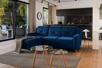 Bogart Ecksofa Laksaro links mit Schlaffunktion Velours Trinity 31 blau