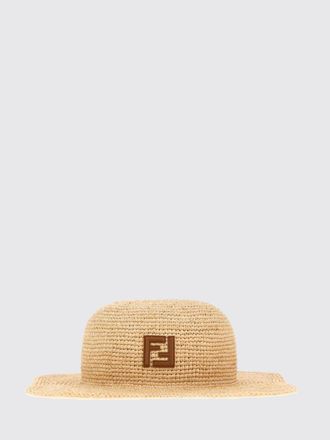 Fendi Chapeau &agrave; larges bords en raphia avec logo FF brod&eacute;
