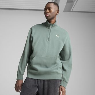 Puma WARDROBE ESS Relaxed Rundhalsshirt mit halblangem Rei&szlig;verschluss Herren, Kleidung, Gr&uuml;n, XL