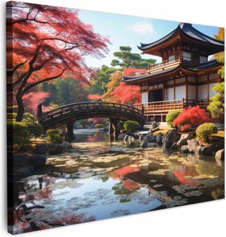 MuchoWow © Wandbilder 70x50 cm Schlafzimmer Home Deko Wohnung Bild Wohnzimmer Fotoleinwand Wand Bilder Leinwand Wall Decor Japanischer Garten - Fluss - Bäume -