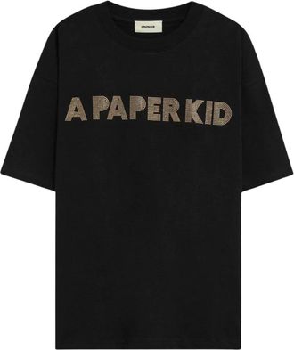 A Paper Kid Homme, Tops, Noir, Taille: M T-Shirt Logo Borchiata