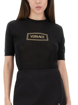 Versace Logo Virgin Wool Knit Sweater - Black