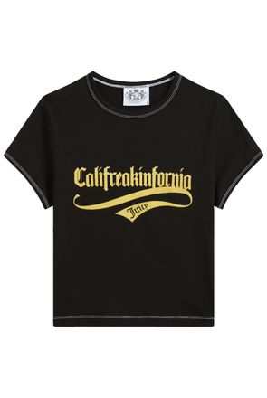 Juicy Couture Damen CALIFREAKINFORNIA T-Shirt, Black, S