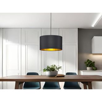 Trio Leuchten Dimmbare led Pendelleuchte mit Lampenschirm aus Stoff in Schwarz & Gold, ø 40cm