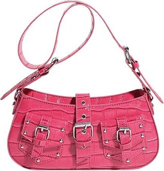 Generic Kexpery Sac &agrave; &Eacute;paules Femme en Cuir PU Style Punk Moto Vintage Boucle R&eacute;tro Sac Bandouli&egrave;re Ajustable Sac Sous le Bras pour Voyage