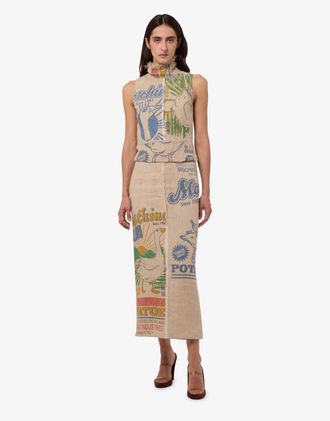 Moschino Jupe en toile de lin et paille imprim&eacute;e - Beige