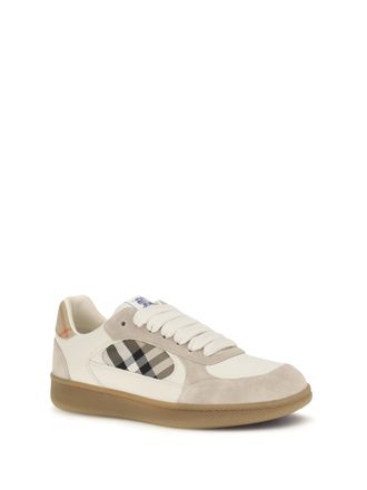 Burberry Mens Terrace Leather And Check Sneakers Dvbeige-Gry-Sndipchk Dvbeige/gry/sndipchk