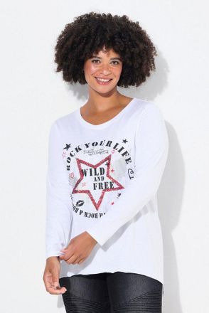 Angel Of Style Longsleeve T-Shirt l&auml;nger geschnitten Druck mit Ziersteinchen