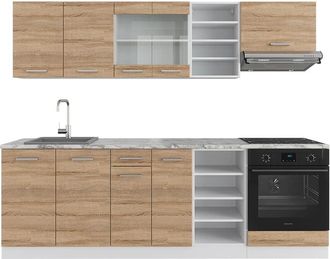 Vicco Küchenzeile R-Line, Küchenblock, Sonoma/Weiß, 240 cm ohne Arbeitsplatte