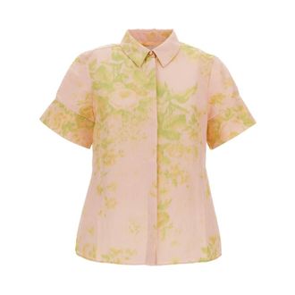Erdem Femme, Blouses et Chemises, Rose, Taille: 36 FR Floral Short-Sleeve Linen Shirt