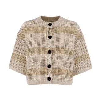 Brunello Cucinelli Femme, Pulls, Beige, Taille: 40 FR Cardigan &agrave; manches courtes