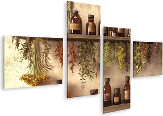 Islandburner Bild auf Leinwand Apothekerglasflaschen und getrocknete Kr&auml;uter f&uuml;r K&uuml;che Gesundheitsbewusste Apotheke Bilder Wandbilder Poster