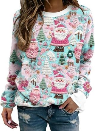 Generic Sweat-shirt de Noël pour femme - Motif Père Noël, arbre de Noël, bonhomme de neige - Pull à manches longues - Pull à col rond - Pull amusant pour lhiv