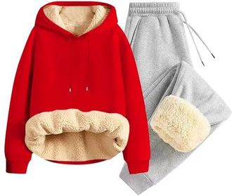 Generico Combinaison dhiver pour femme de sport en polaire chaude compl&egrave;te en molleton avec fermeture &eacute;clair &agrave; capuche et pantalon en velours complet 2 pi&egrave;ces 