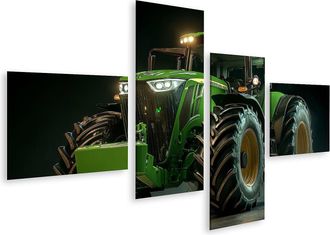 Islandburner Prime Bild auf Leinwand Gr&uuml;ner Traktor bei Nachtbeleuchtung f&uuml;r Esszimmer Landwirte Landmaschinenhandel Bilder Wandbilder Poster