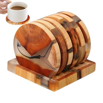 Generico Untersetzer mit Untersetzer, 6-teiliges Teeuntersetzer aus Harz, Untersetzer aus, Tischbecher aus Harz, multifunktionale Untersetzer mit Ständer, Holz