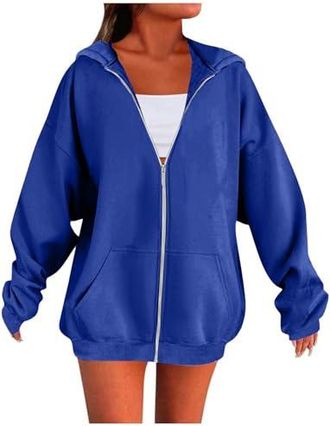Generic Veste à capuche unie à fermeture éclair pour femme - Manches longues - Surdimensionnée - Tendance - Couleur unie - Avec poches - Vêtements de travail,