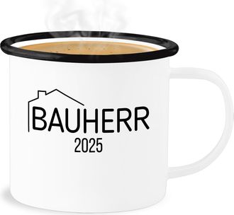 Shirtracer Emaille Becher Blechbecher - Deko Tasse Hobby Geschenk - Bauherr 2025-300 ml - Weiß Schwarz - hausbau bauherren 2023 2024