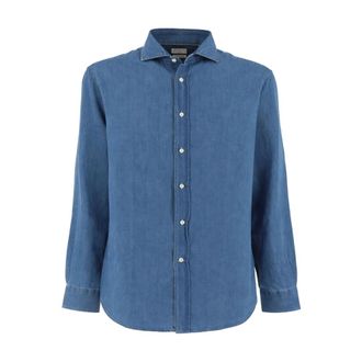 Brunello Cucinelli Homme, Blouses et Chemises, Bleu, Taille: XL Chemise en denim