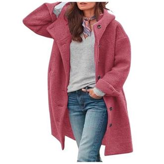Generic Manteaux dhiver pour femmes, longs manteaux en laine &agrave; simple boutonnage, veste &agrave; capuche, trench long avec veste &agrave; capuche v&ecirc;tements dext&eacute;rieur, Roug