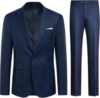 AlltheMen Costume Homme 3 Pcs Costard Slim Fit Blazer et Pantalon Gilet Mariage Party Smoking Bleu 3XL