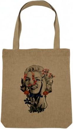Fabulous Sac Shopping Tote Bag Aspect Lin - Marilyn Fleurs Vintage Botanique Collage Art Surr&eacute;alisme - Sac de Courses Toile Epaisse 360g Beige Naturel Cabas Po