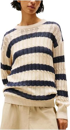 Tommy Hilfiger Femme, Pulls, Multicolore, Taille: 42 FR Maille Ray&eacute;e avec Zip et Col Rond