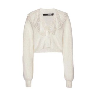 Rotate Rotate Birger Christensen, Femme, Pulls, Blanc, Taille: 44 FR Gilet en Tricot à Col en Dentelle