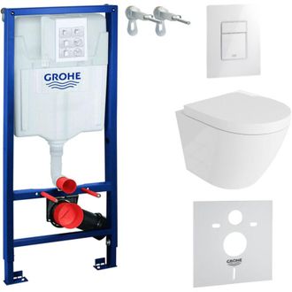 Domino grohe wc Set mit Vorwandelement, Wand-WC und Sp&uuml;lknopf