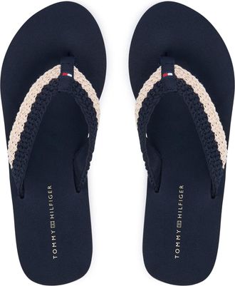 Tommy Hilfiger Zehentrenner Tommy Hilfiger Th Wedge Crochet Summer Sandal FW0FW09420 Dunkelblau