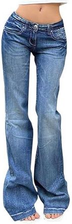 Generic Jeans Femme Large Taille Haute Pantalon &Eacute;lastique Patte &Eacute;l&eacute;phant Denim Pantalon D&eacute;contract&eacute; Push Up Jeans avec Poches Mode Style Baggy Confortable pou