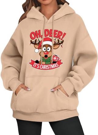 Generic Sweat &agrave; capuche imprim&eacute; graphique pour femme, motif &eacute;lan surdimensionn&eacute;, chandail &agrave; capuche, v&ecirc;tements dautomne et dhiver, pour voyage, kaki, XXL