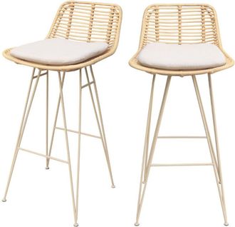 DRAWER Lot de 2 chaises de bar design en rotin pieds beige H67cm - Naturel - Capurgana