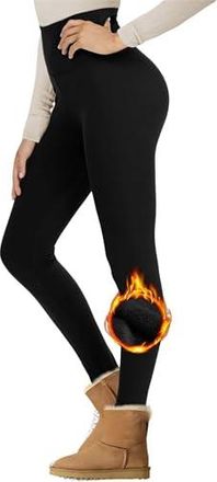 Generic Legging doubl&eacute; taille haute pour femme, pantalon de yoga dhiver, contr&ocirc;le du ventre, doux et thermique pour la neige et le froid, Noir, S