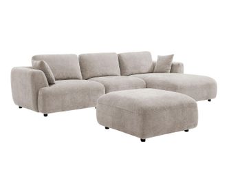 Vente-Unique Canap&Egrave; dangle Droit et Pouf en Tissu Beige TINDRALO